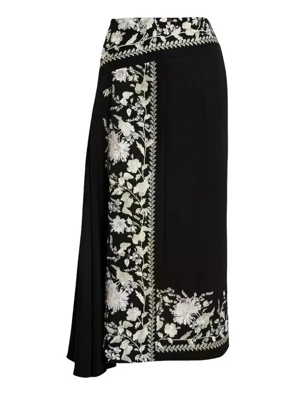 Erdem Embroidered Draped Midi Skirt - Black
