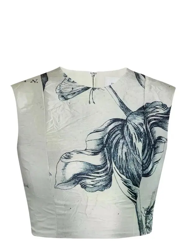 Erdem Floral-print Sleeveless Satin Top - Grey