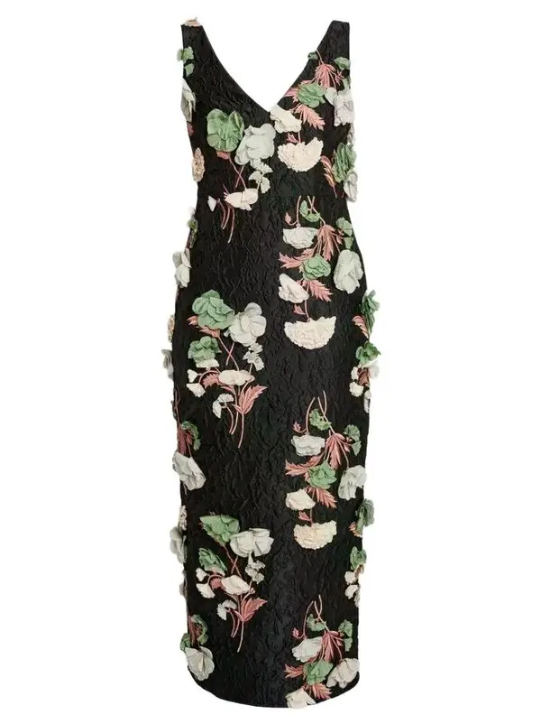 Erdem Floral-detail Embroidered Midi Dress - Black