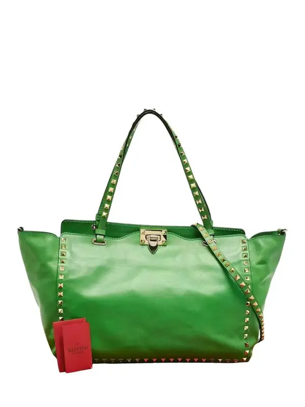 Valentino Garavani Rockstud Trapeze Leather Tote Bag - Green