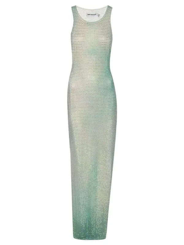 SELF-PORTRAIT Mesh Crystal-embellished Maxi Dress - Green