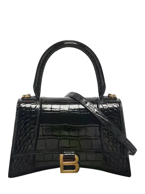 Balenciaga Small Embossed Hourglass Tote - Black