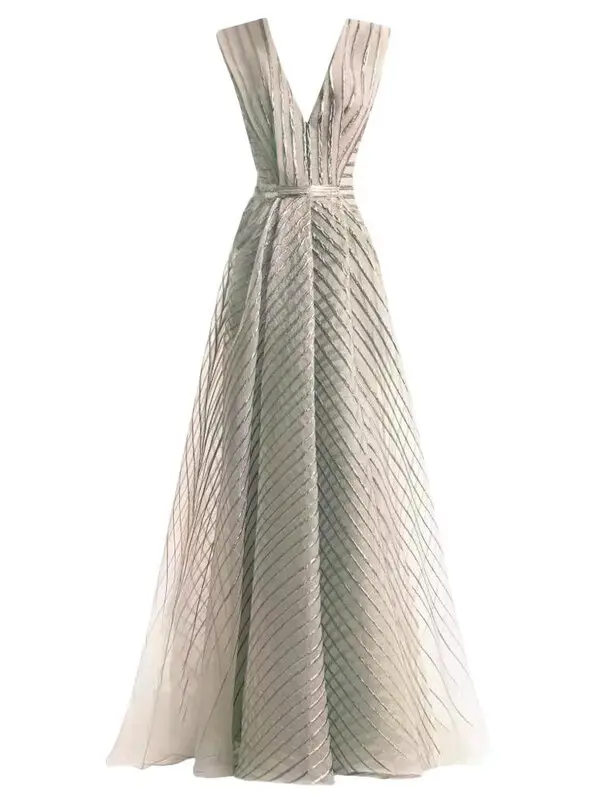 GEMY MAALOUF Striped Devoré Maxi Dress - Green