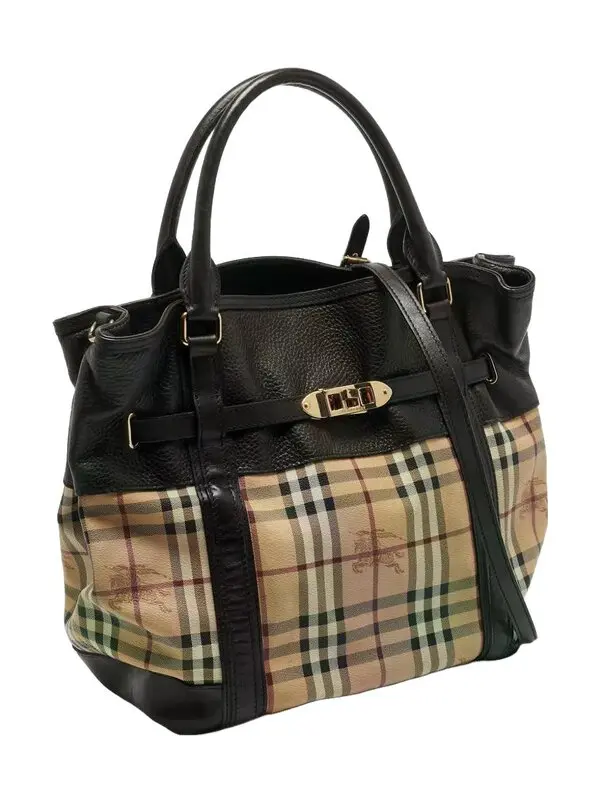 Burberry Haymarket Check-pattern Leather Tote - Brown