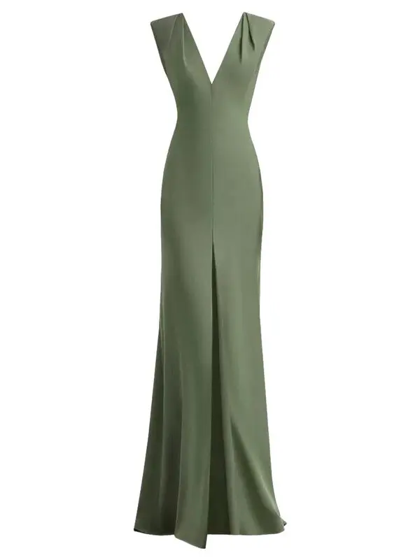 GEMY MAALOUF Slim V-neck Pleated Maxi Dress - Green