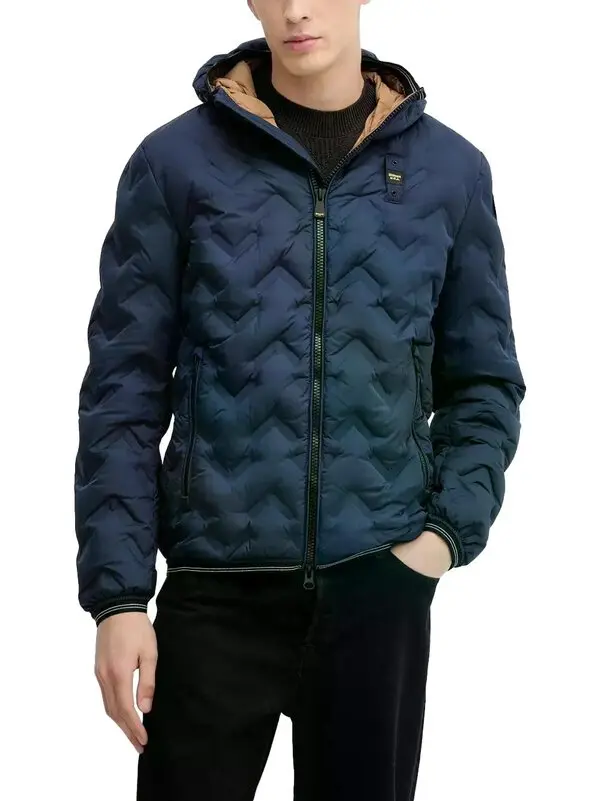 BLAUER. Quilted Hooded Jacket - Blue