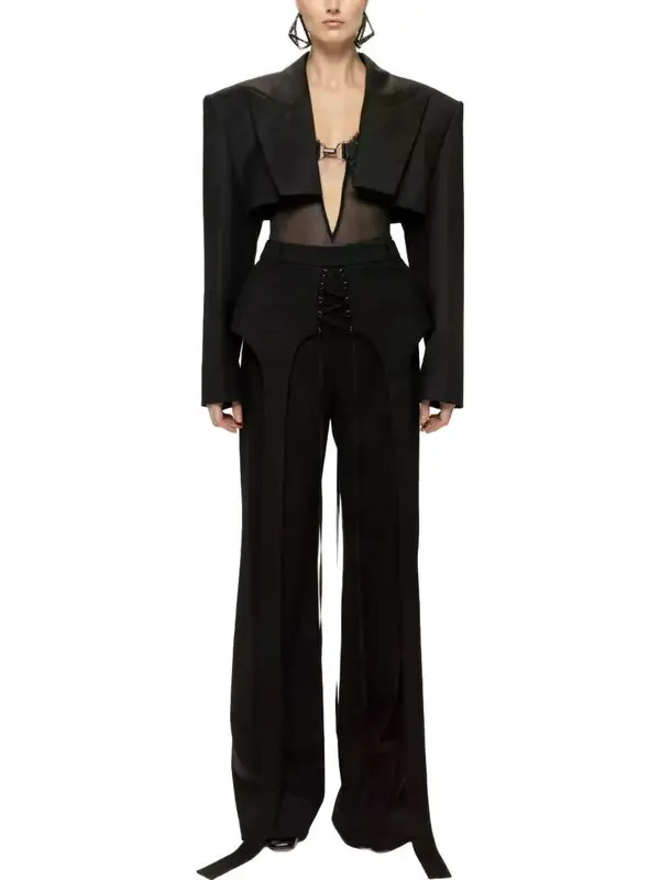 NISSA Lace-trimmed Tulle Bodysuit - Black