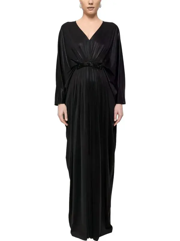 NISSA Gathered Maxi Dress - Black
