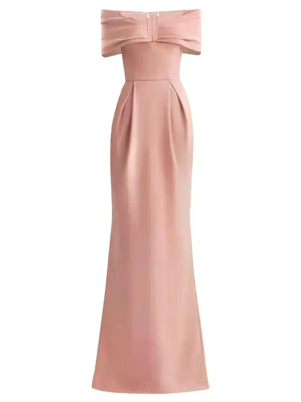 GEMY MAALOUF Beaded Buckle Off-shoulder Maxi Dress - Pink