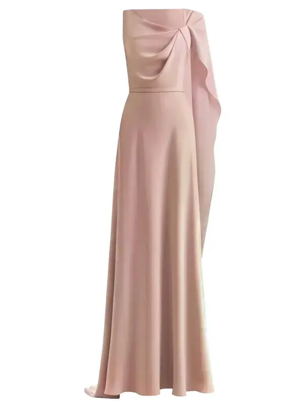 GEMY MAALOUF Asymmetrical Cape Satin Gown - Pink