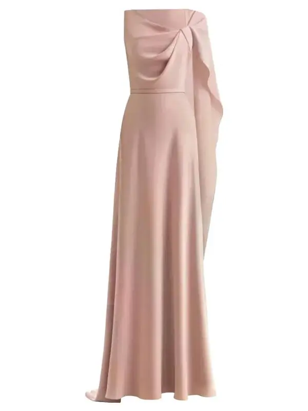 GEMY MAALOUF Asymmetrical Cape Satin Gown - Pink