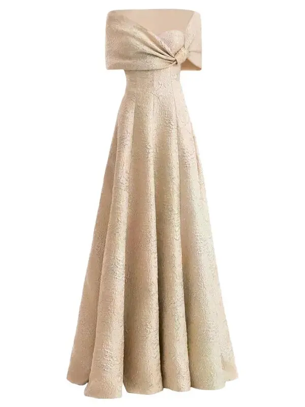 GEMY MAALOUF Jacquard Off-shoulder Maxi Dress - Neutrals