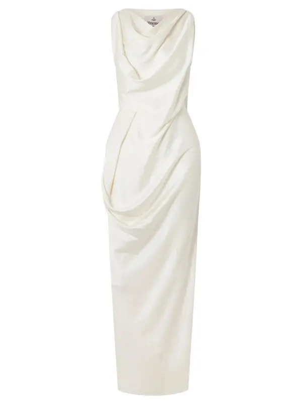 VIVIENNE WESTWOOD Long Fond Draped Crinkled-satin Maxi Dress - Neutrals