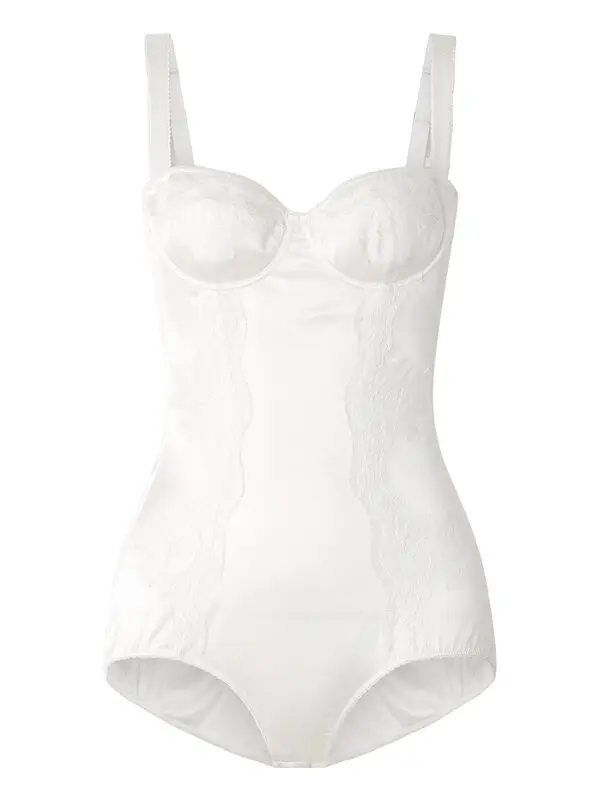 Dolce & Gabbana Lace-trimmed Silk-blend Satin Bodysuit - White