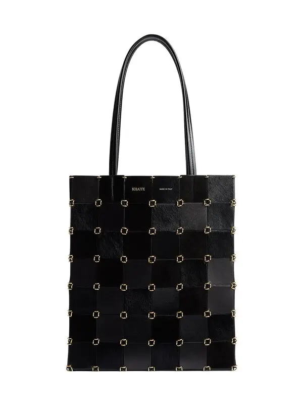 Khaite Small Emma Tote In Haircalf Multi Leather - Black