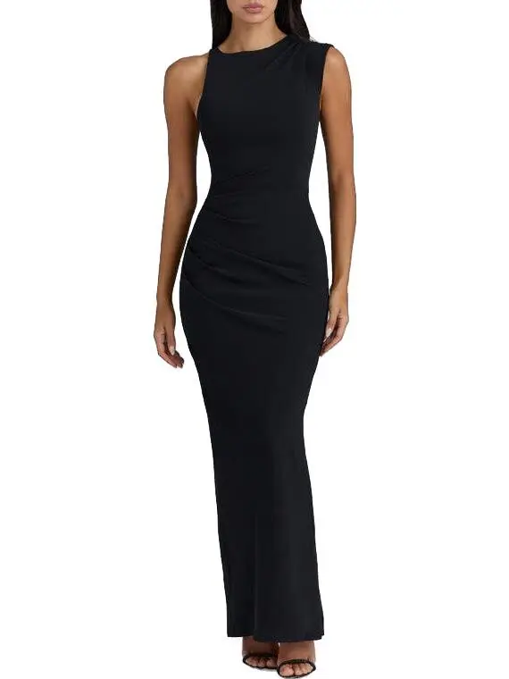 House Of Cb Keoni Asymmetric Neck Gown - Black