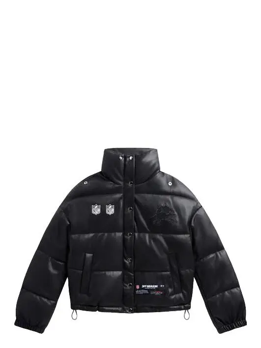 OFF SEASON Detroit Lions Faux Leather Puffer Jacket - Black