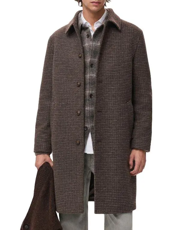 Mango Microcheck Longline Coat - Medium Brown