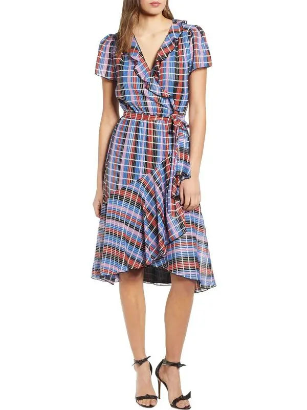 WAYF Sutton Wrap Dress - Stripe Foil
