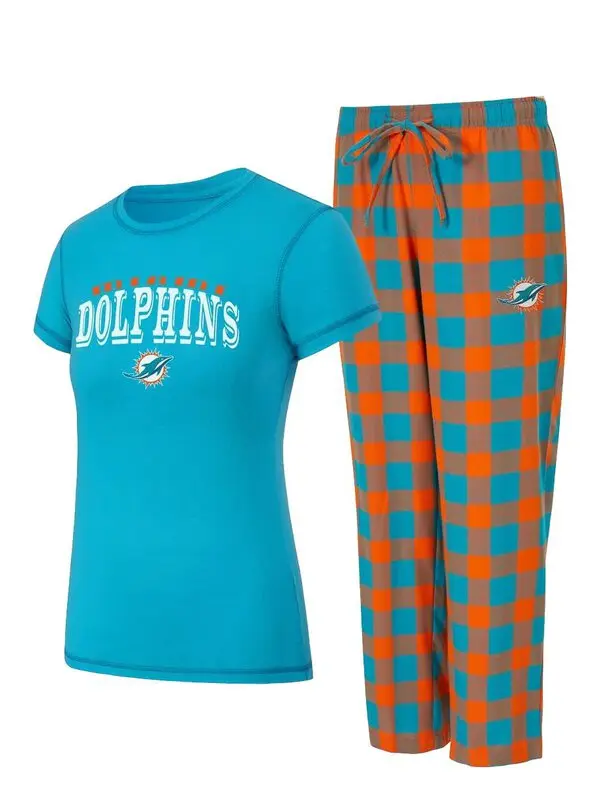 CONCEPTS SPORT Miami Dolphins Avondale T-shirt & Flannel Pj Set - Aqua