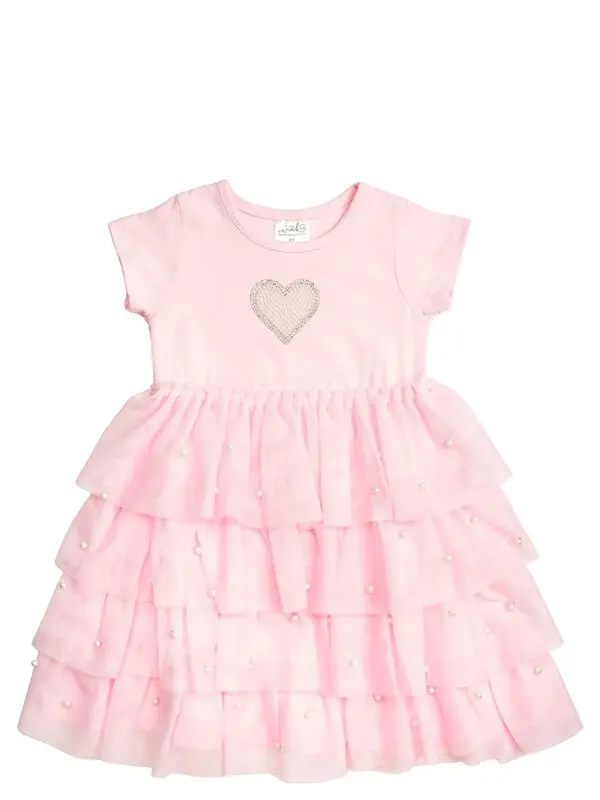 SWEET WINK Pearl Heart Tiered Tutu Dress - Soft Pink