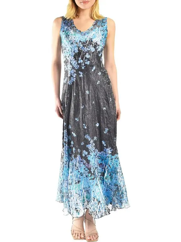 Komarov Floral Print Lace-up Maxi Dress - Blue Hydrangea