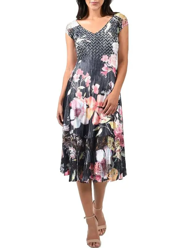 Komarov Cap Sleeve Charmeuse Dress - Floral Dream