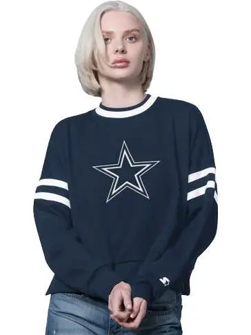 STARTER Dallas Cowboys Rally Drop Shoulder Cropped Sweatshirt - Navy