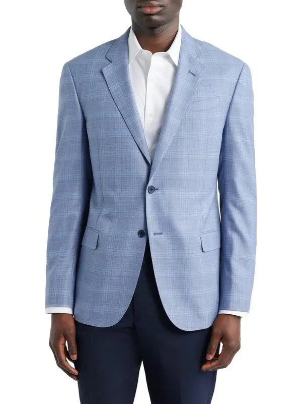 Emporio Armani Checked Virgin Wool Sport Coat - Light Blue