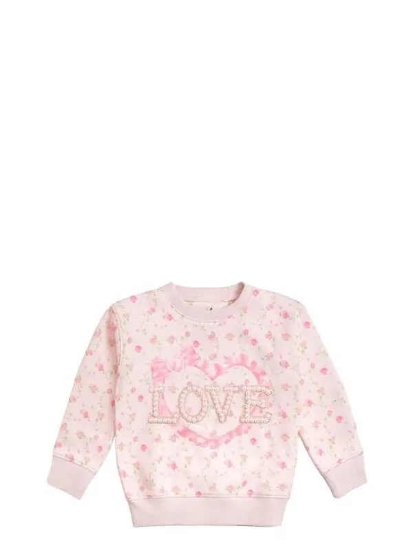 SWEET WINK Floral Sweatshirt With Pearl Patch - Light Pink