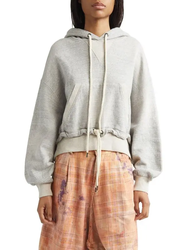 R13 Oversized Cinched Hem Hoodie - Heather Grey W/oatmeal