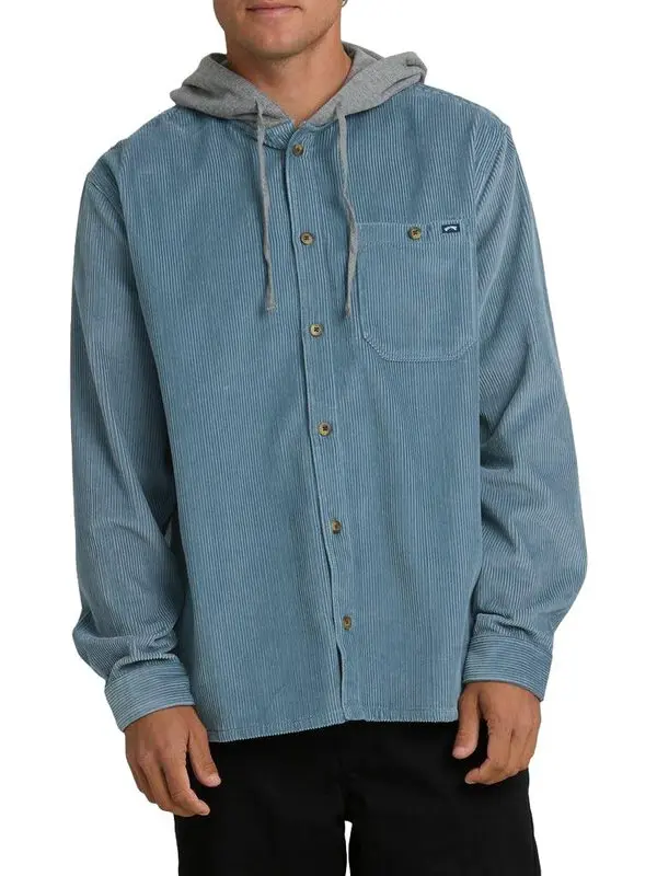 BILLABONG Baja Hooded Cotton Corduroy Button-up Shirt - Blue Fog
