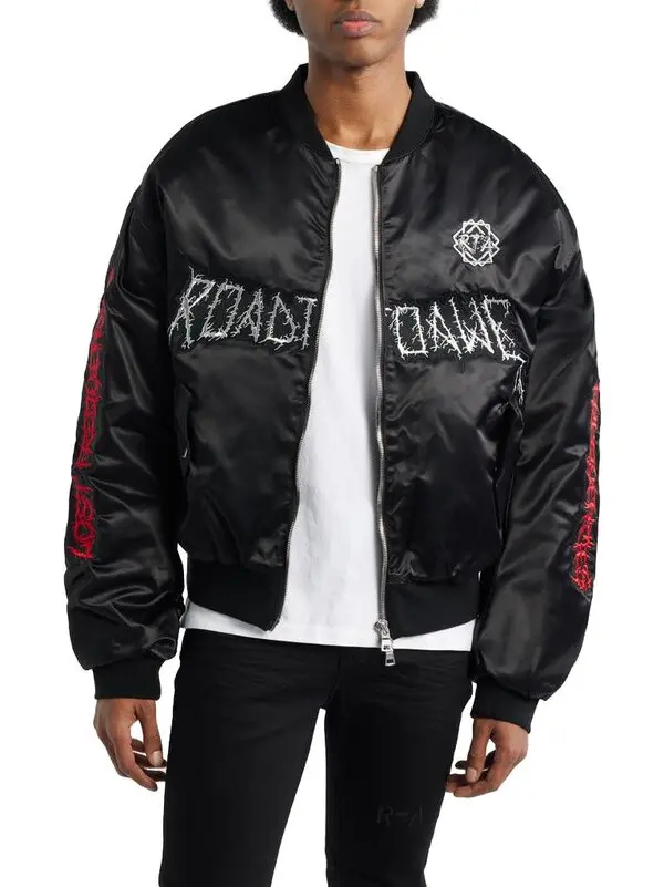 RtA Harvard Lost Frequency Bomber Jacket - Shiny Black