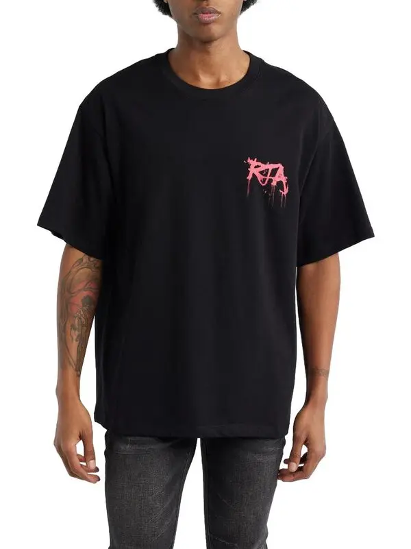RtA Colin Graffiti Oversize Graphic T-shirt - Black Graffiti Pink