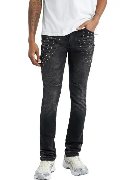 RtA Olivier Skinny Jeans - Graphite Fade Cross