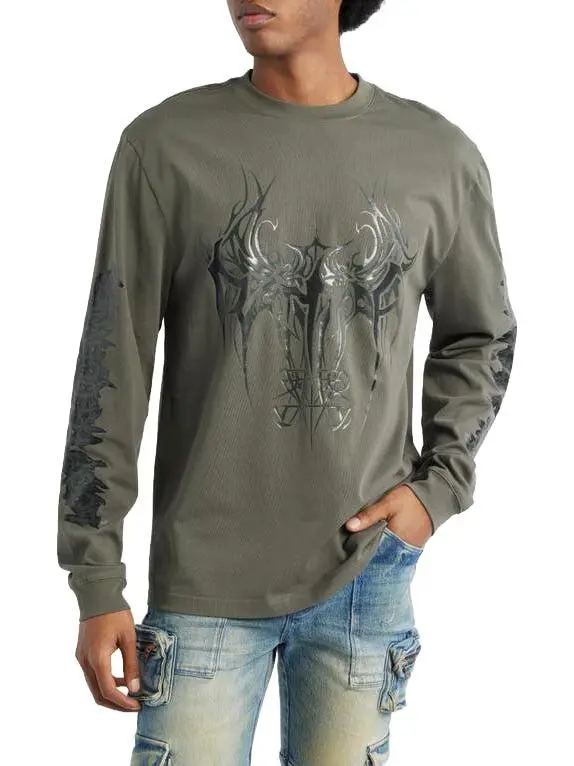 RtA Lawrence Cyber Sigilism Long Sleeve Graphic T-shirt - Olive Cyber Sigilism