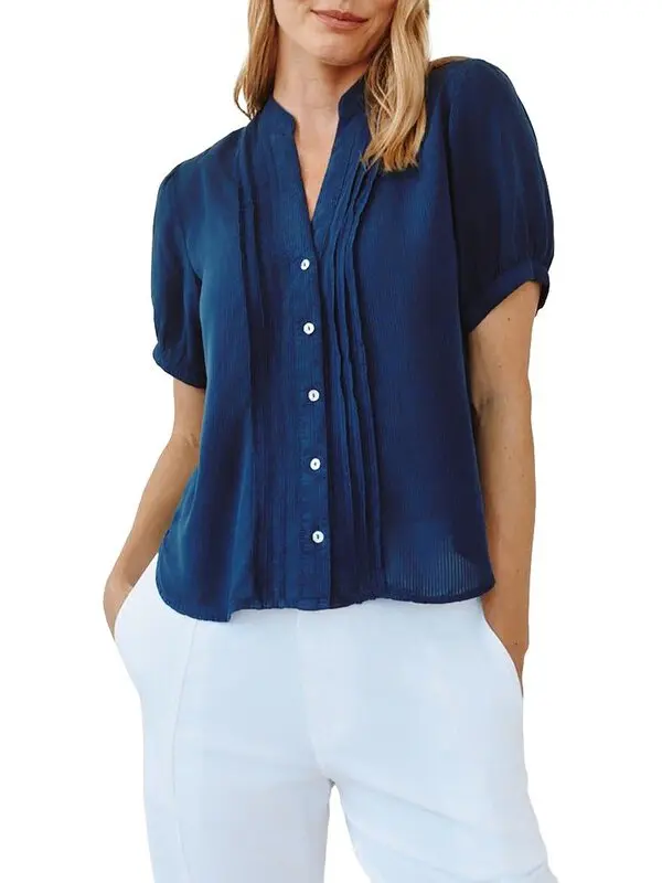 Bella Dahl Pintuck Shirt With Short Sleeves - Navy Dusk