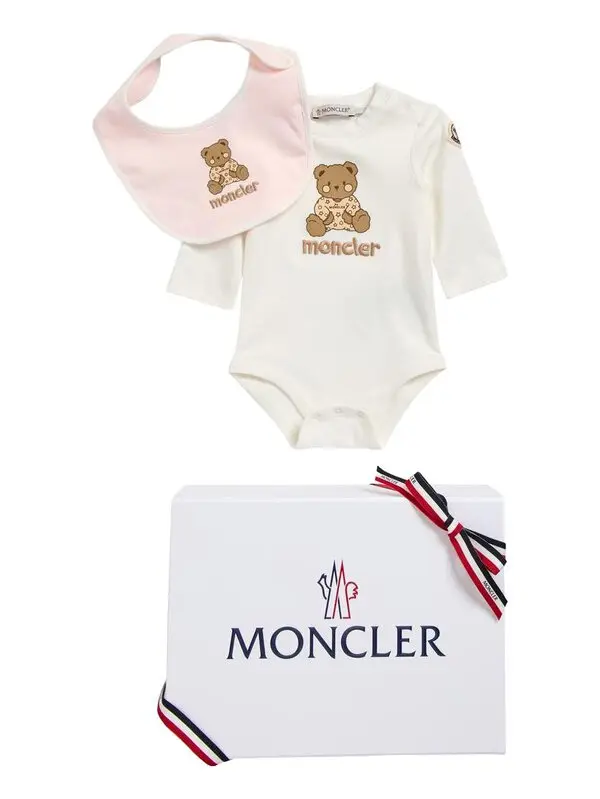 Moncler Cotton Bodysuit & Bib Set - F05-white/pink