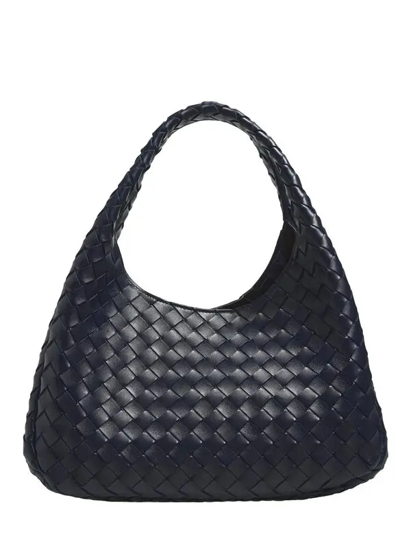 Bottega Veneta Campana Intrecciato Leather Shoulder Bag - 4338 Midnight-muse Brass