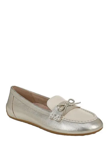 Vionic Leather Driving Loafer With Bow Detailing - Gold