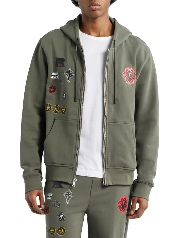 RtA Floyd Military Patch Zip Hoodie - Olive Military Patch