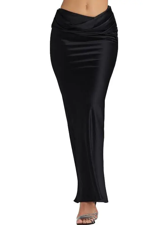 House Of Cb Beau Draped Satin Maxi Skirt - Black