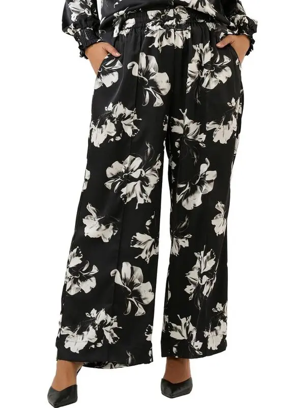 ESTELLE Gilda Floral Wide-leg Pants - Black/milk