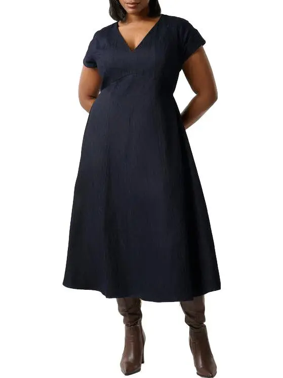 ESTELLE Fit & Flare Cotton Midi Dress - Indigo Noir