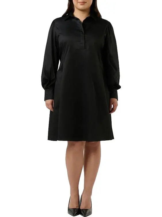 ESTELLE Asher Long Sleeve Cotton Shirtdress - Black