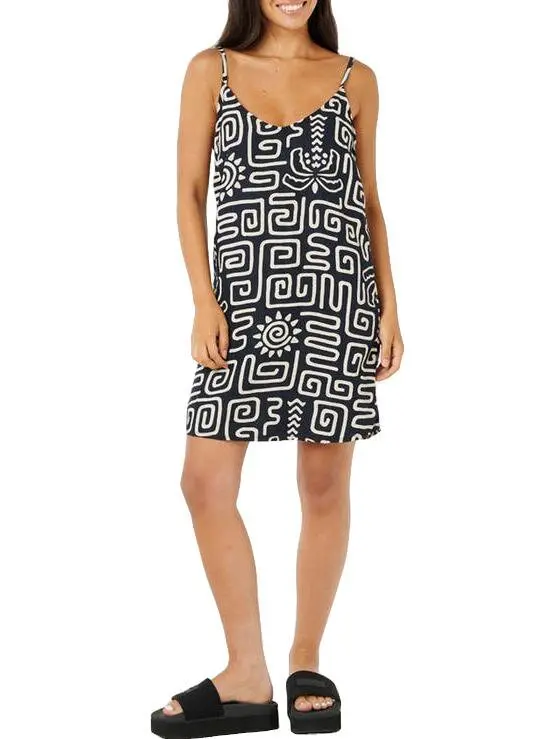 Rip Curl Sunset Luau Linen Blend Sundress - Black/off White