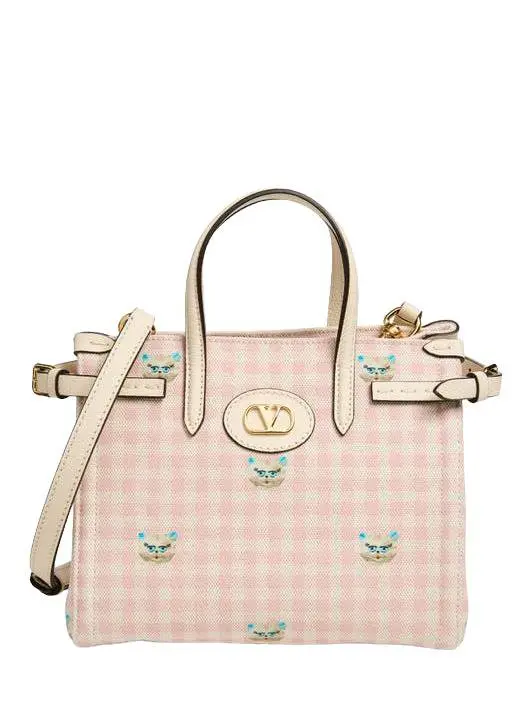 Valentino Garavani Small Antibes Gingham Canvas Tote - Ivory/multi