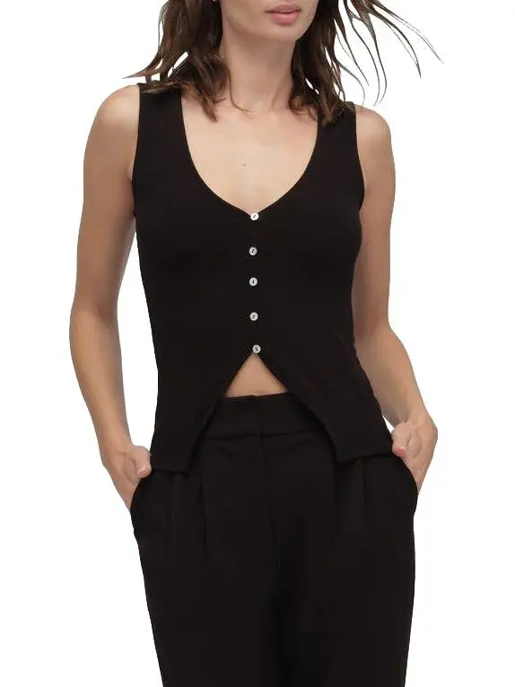 FAVORITE DAUGHTER Ribbed Button-front Top - Black