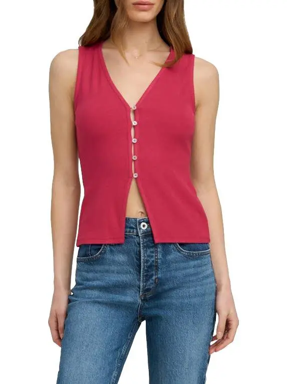 FAVORITE DAUGHTER Ribbed Button-front Top - Raspberry