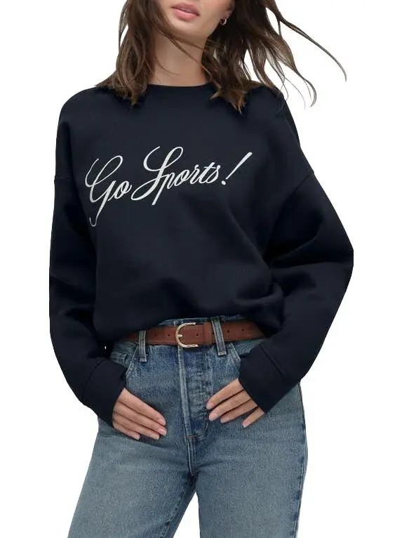 FAVORITE DAUGHTER Cotton-blend Crewneck Sweatshirt - Navy/white